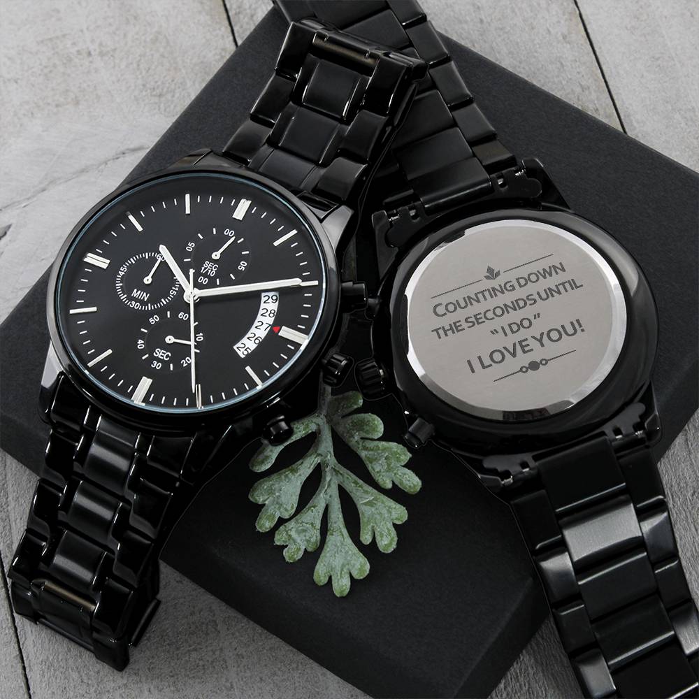Counting Down - Engraved Black Chronograph Watch Engraving Chronograph ...